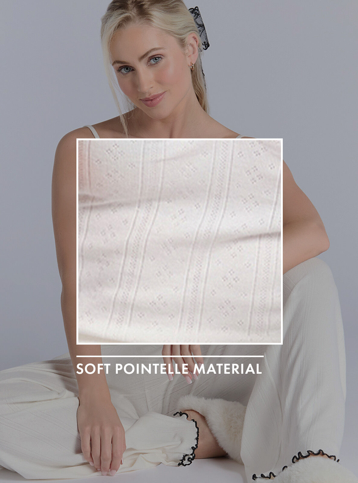 Monochrome cotton pointelle cami pyjama set | Cream | Boux Avenue UK