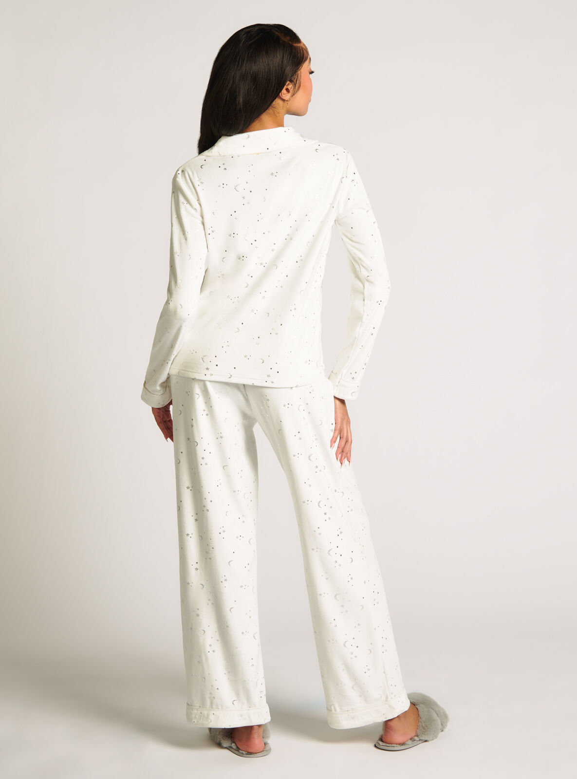 Foil star and moon velour pyjama set | Ivory Mix | Boux Avenue UK