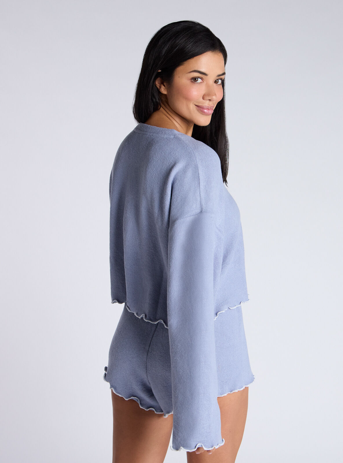 Lettuce edge fleece short lounge set | Denim Blue | Boux Avenue UK