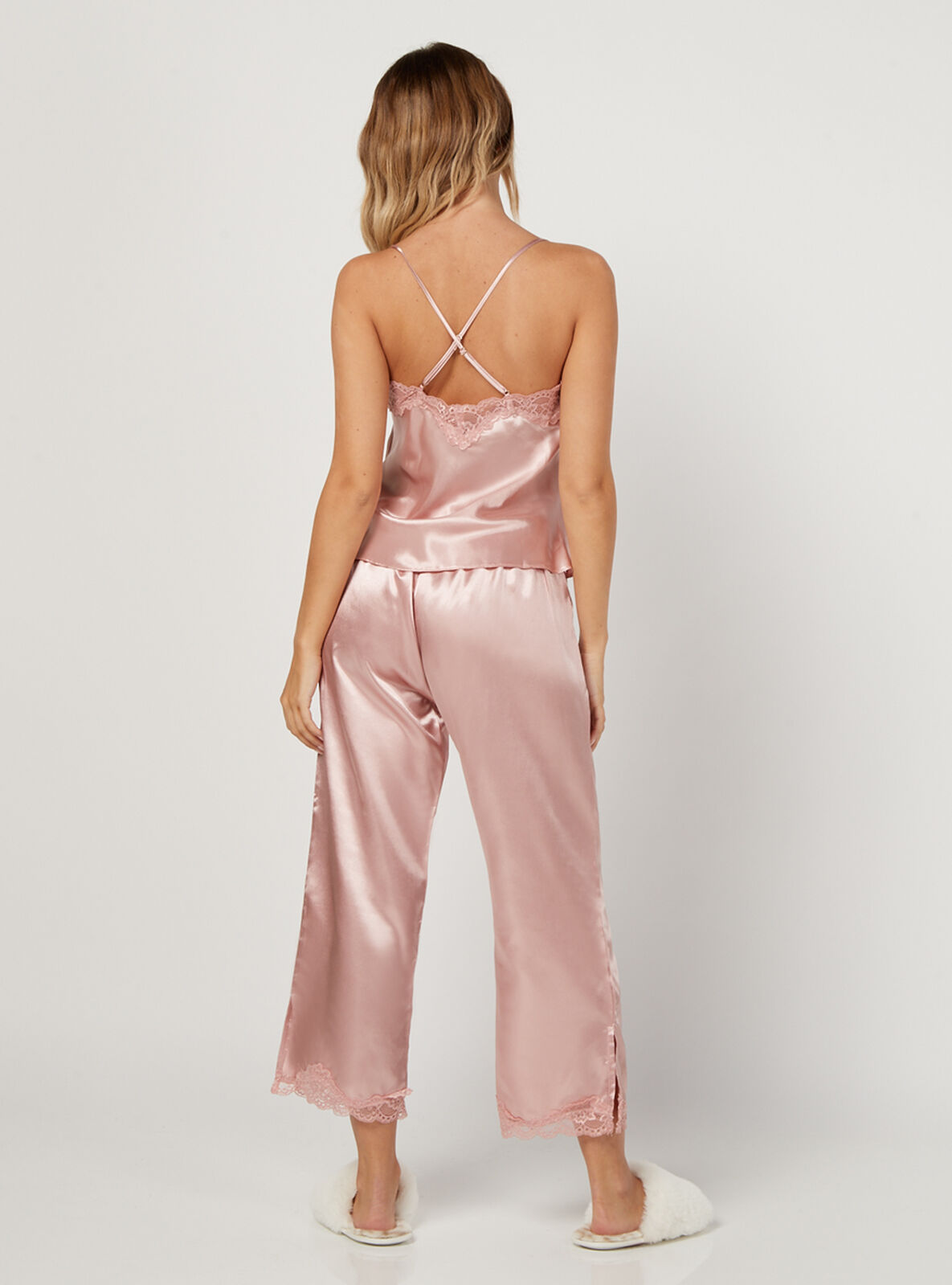 Maisie satin cami and cropped pant set | Rose Pink | Boux Avenue UK