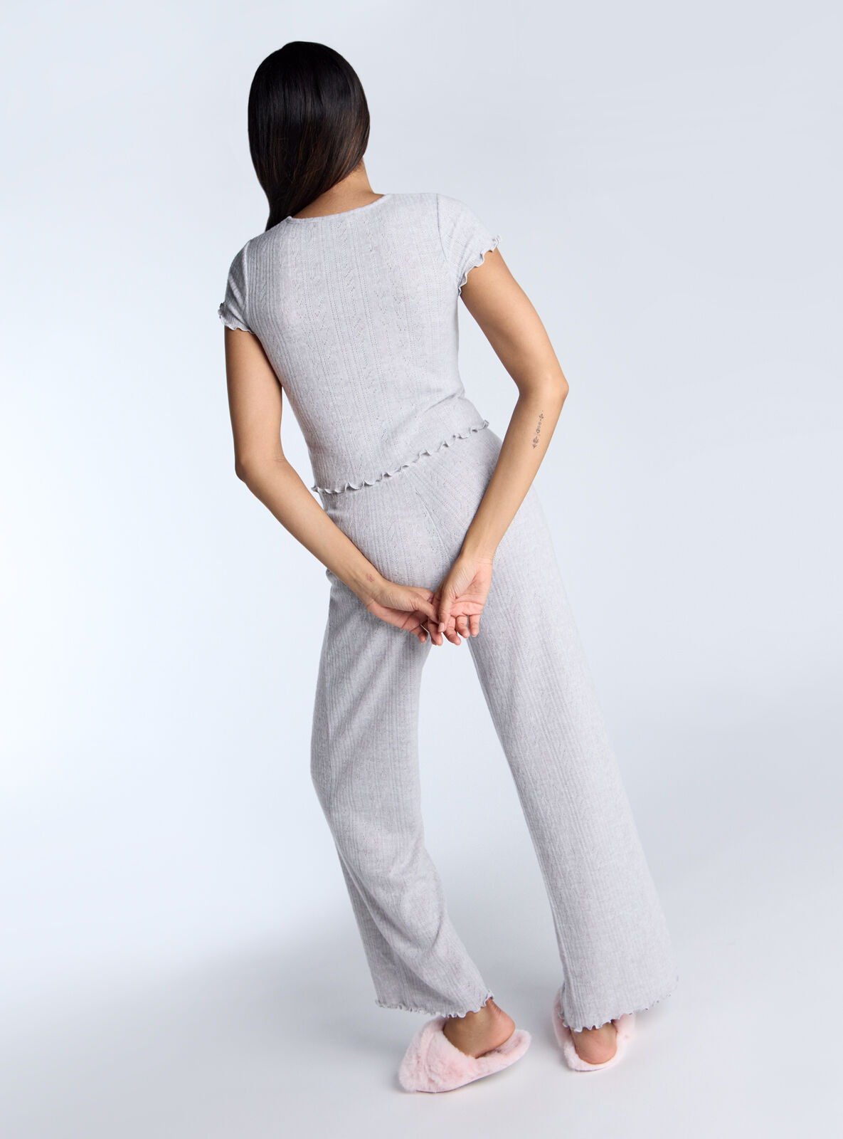 Super soft pointelle trousers | Grey Marl Mix | Boux Avenue UK