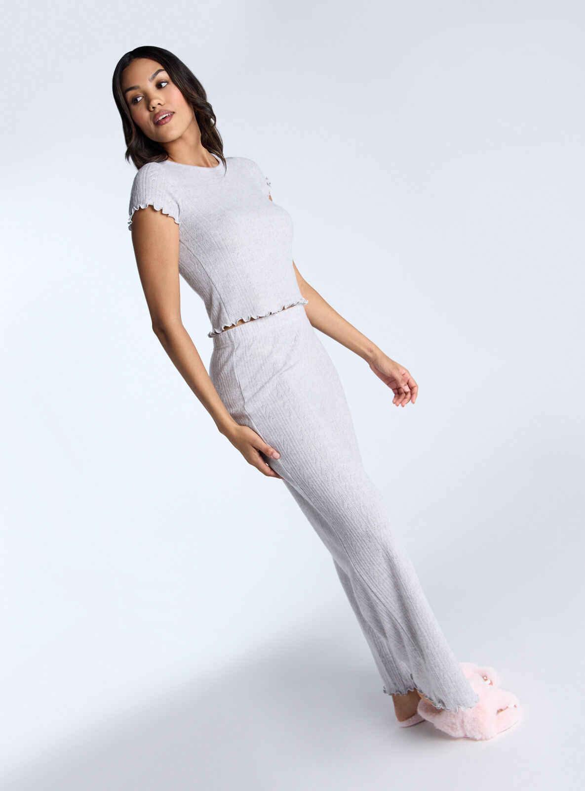 Super soft pointelle trousers | Grey Marl Mix | Boux Avenue UK