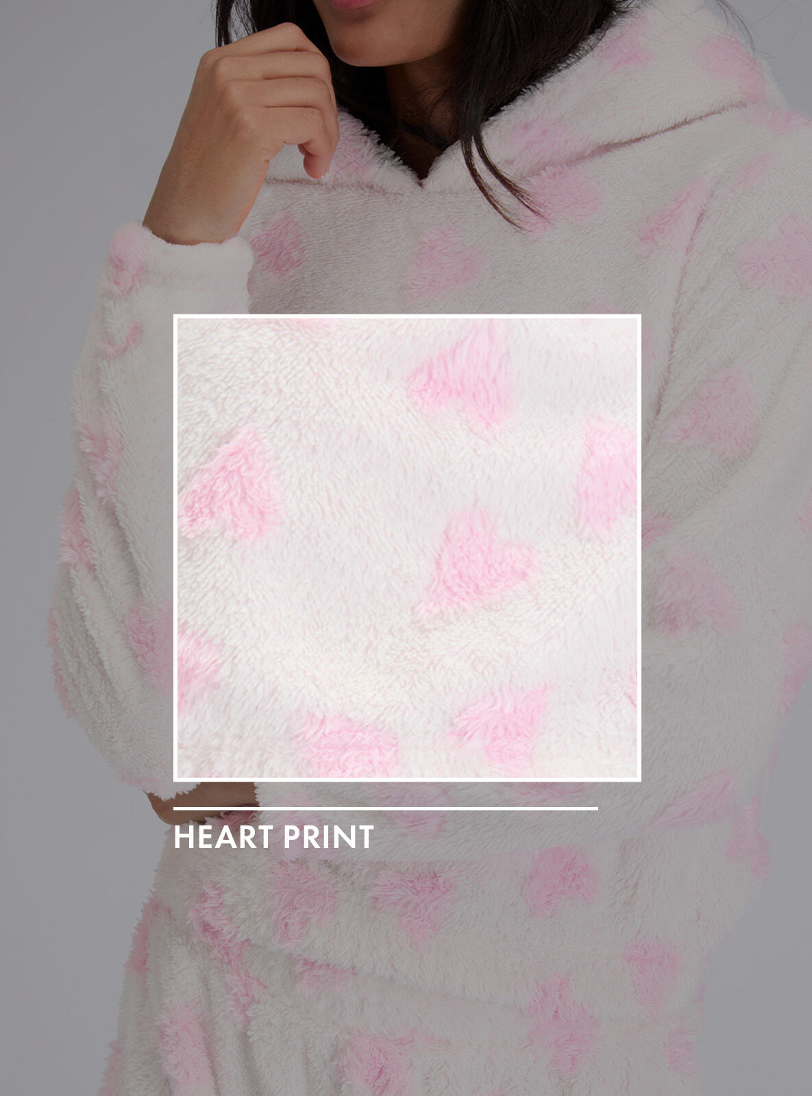 Fluffy heart lounge set | Ivory Mix | Boux Avenue UK