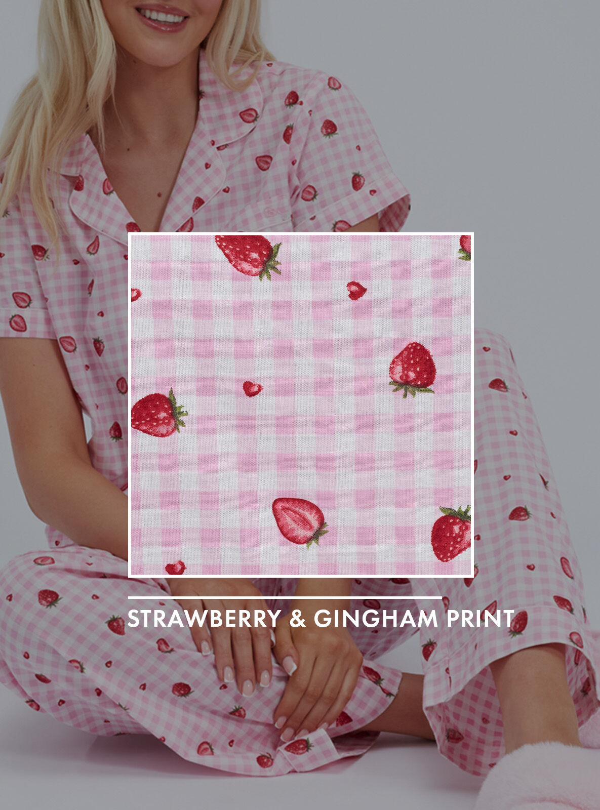 Strawberry cotton pyjama set | Pink Mix | Boux Avenue UK
