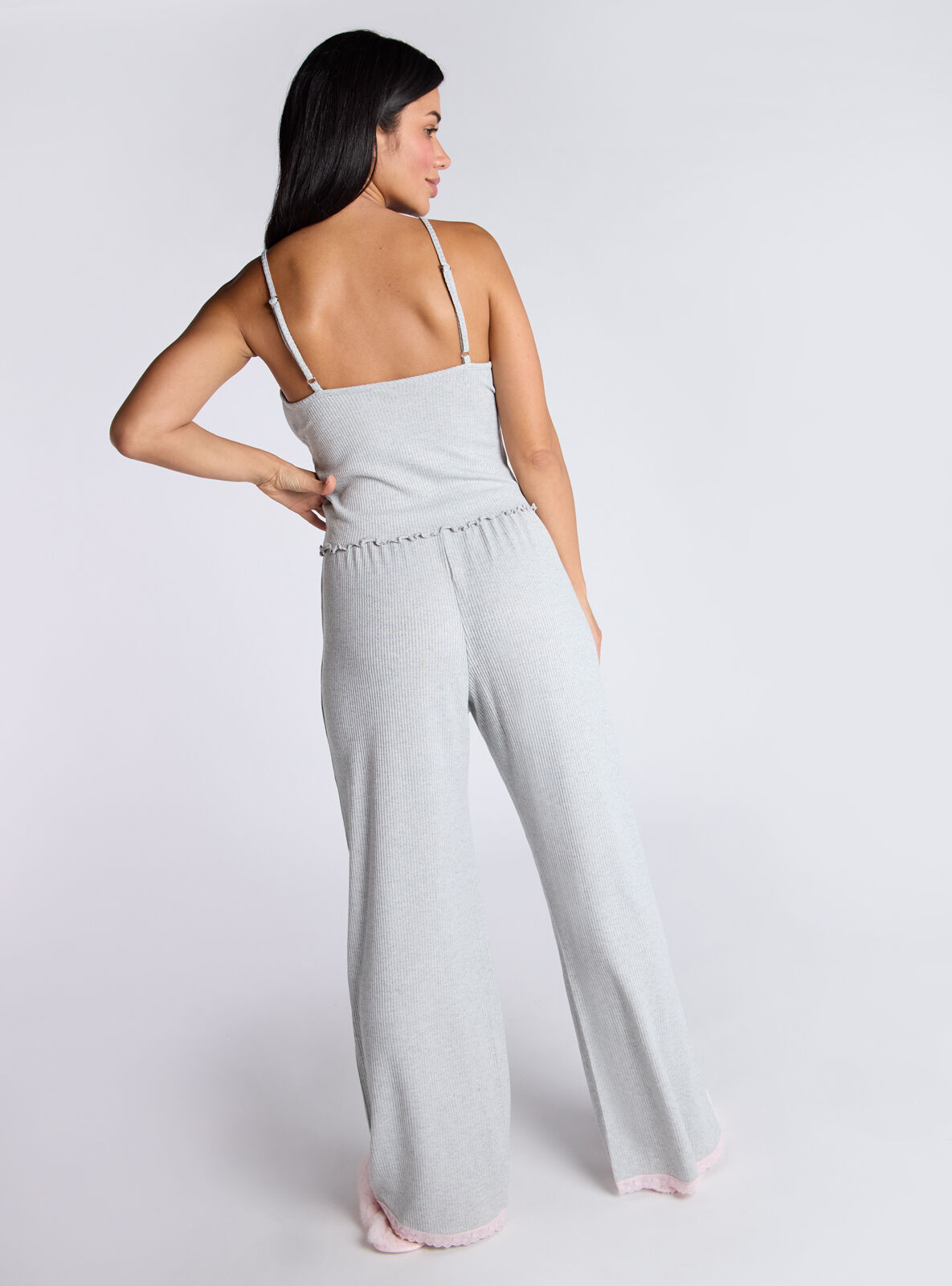 Lace ribbed cami pyjama set | Grey Marl Mix | Boux Avenue UK