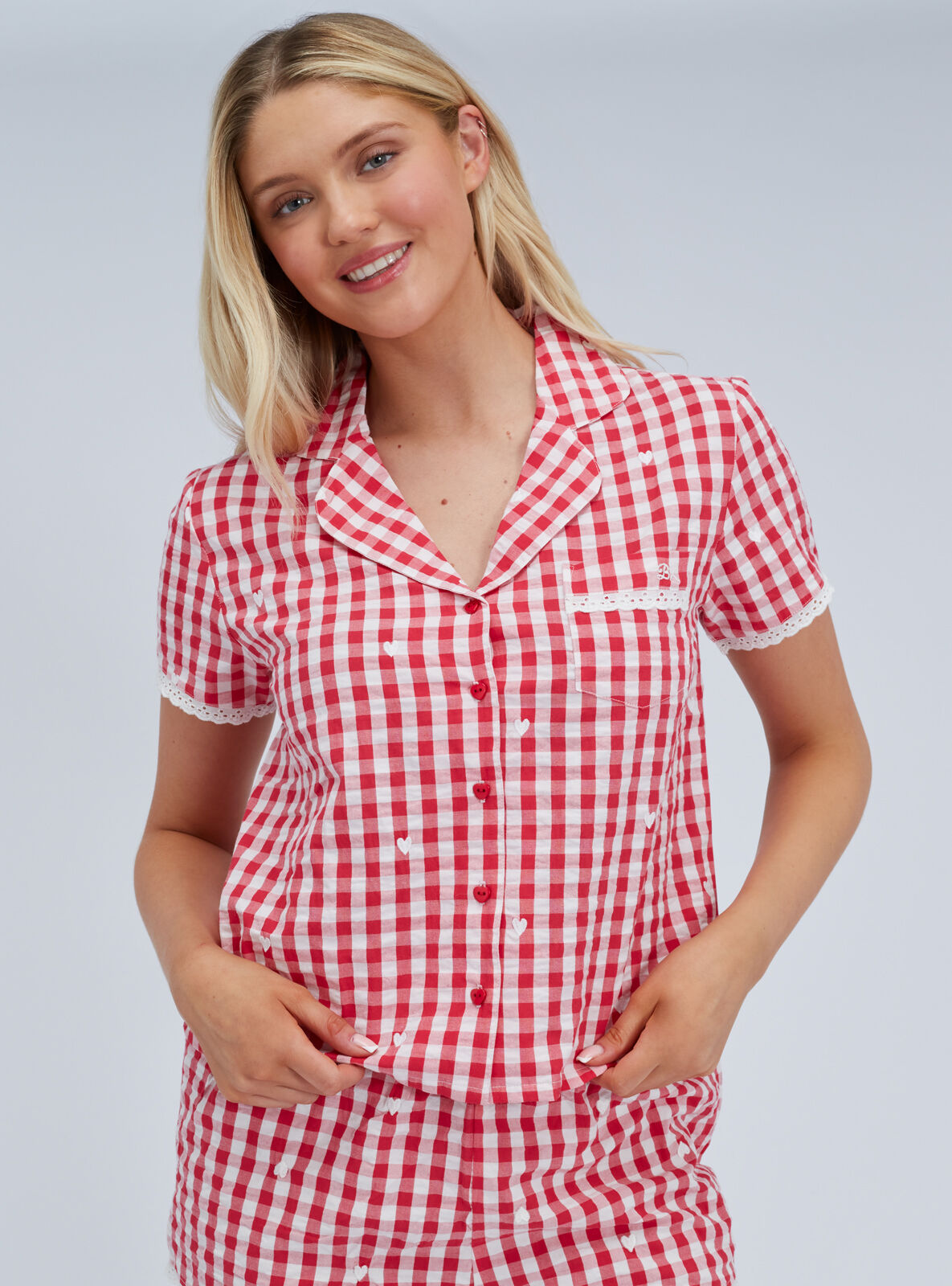 Gingham cotton short pyjama set | Red Mix | Boux Avenue UK