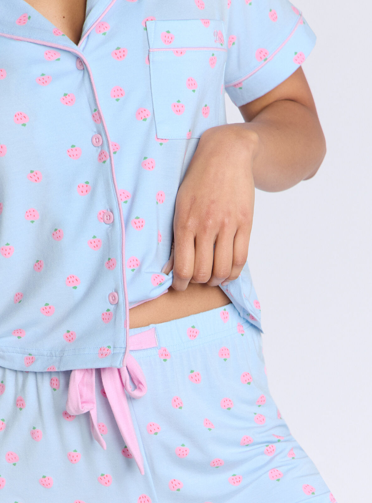 Strawberry modal short pyjama set | Powder Blue | Boux Avenue UK