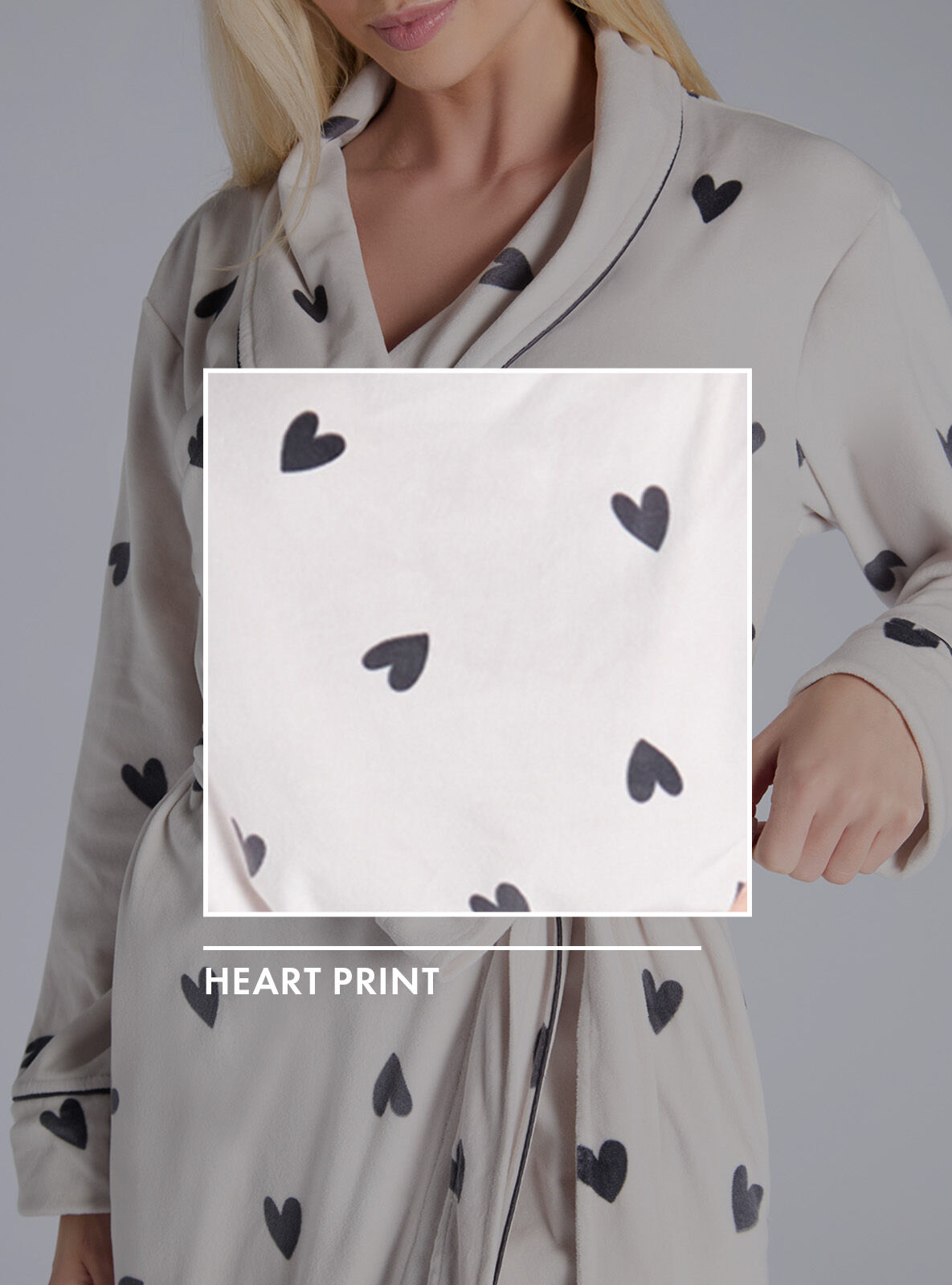 Heart velour long robe | Stone | Boux Avenue UK