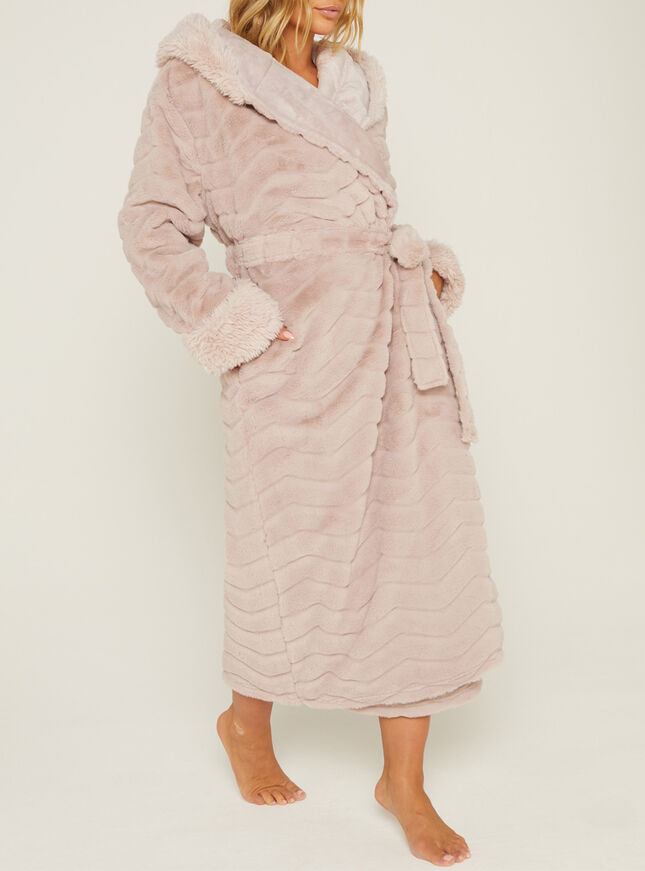 Fluffy chevron long dressing gown | Boux Avenue UK