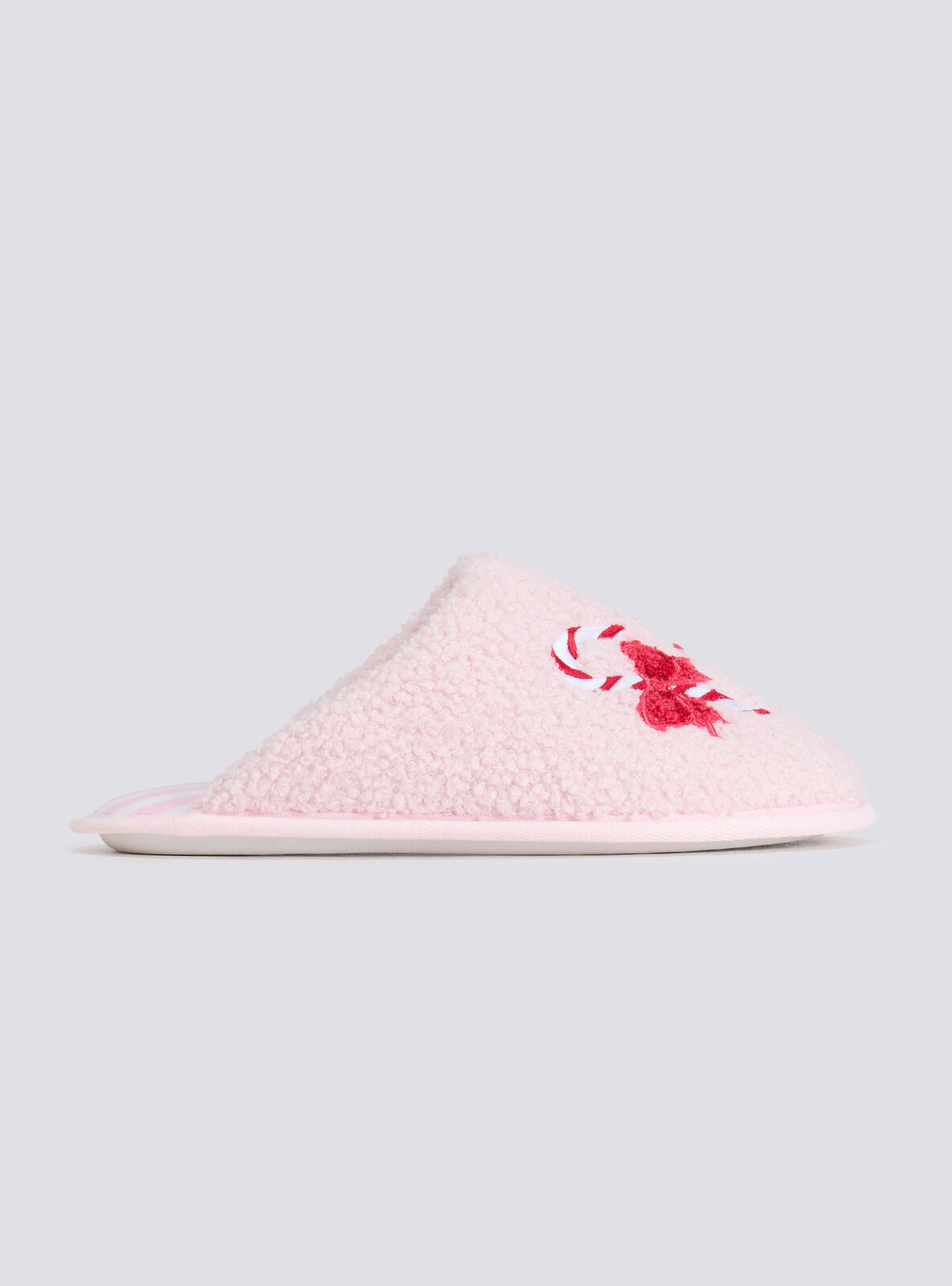 Candy cane embroidered mule slippers | Powder Pink | Boux Avenue UK