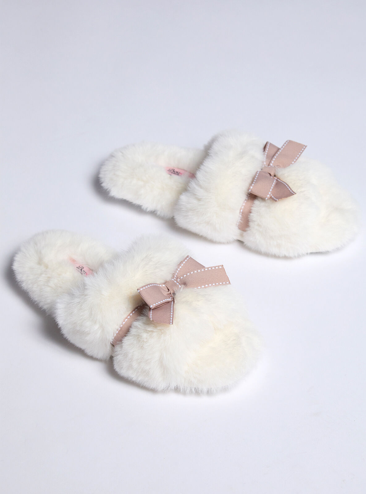 Bow slider slippers | Ivory Mix | Boux Avenue UK