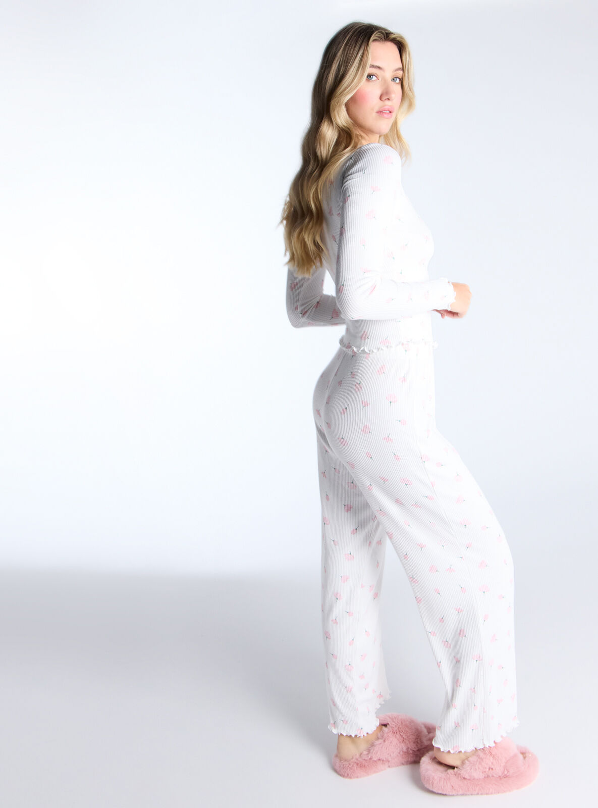 Floral ribbed pyjama set | Pink Mix | Boux Avenue UK