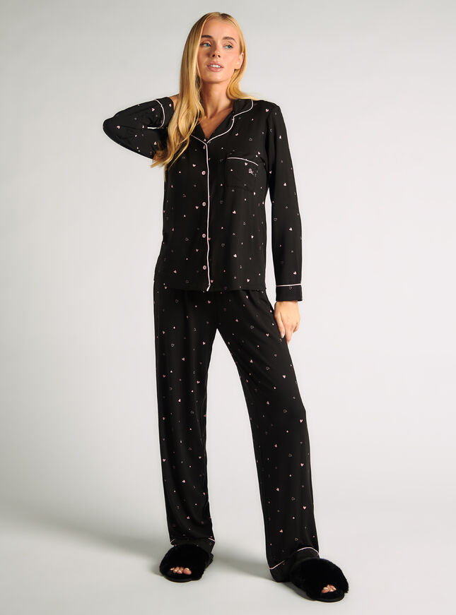 Ditsy heart modal pyjama set | Black Mix | Boux Avenue UK