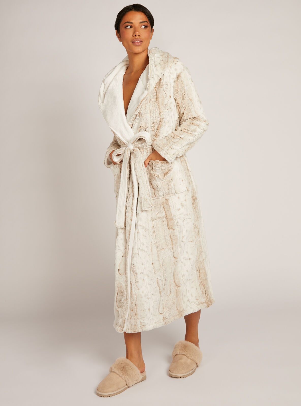 Fluffy animal long dressing gown | Neutral Mix | Boux Avenue UK