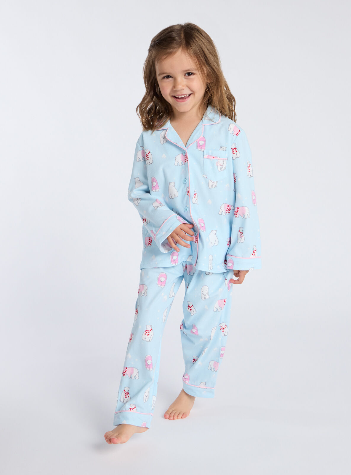 Kids polar bear fleece pyjamas in a bag | Blue Mix | Boux Avenue UK