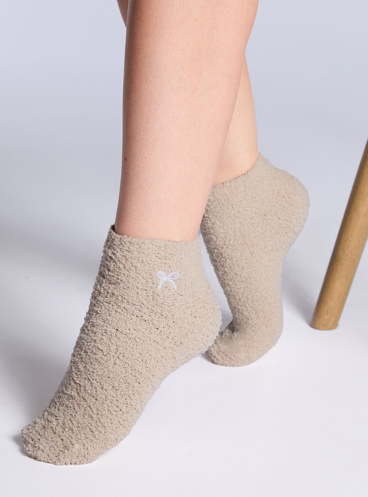 2 pack bear & bow fluffy trainer socks | Neutral Mix | Boux Avenue UK