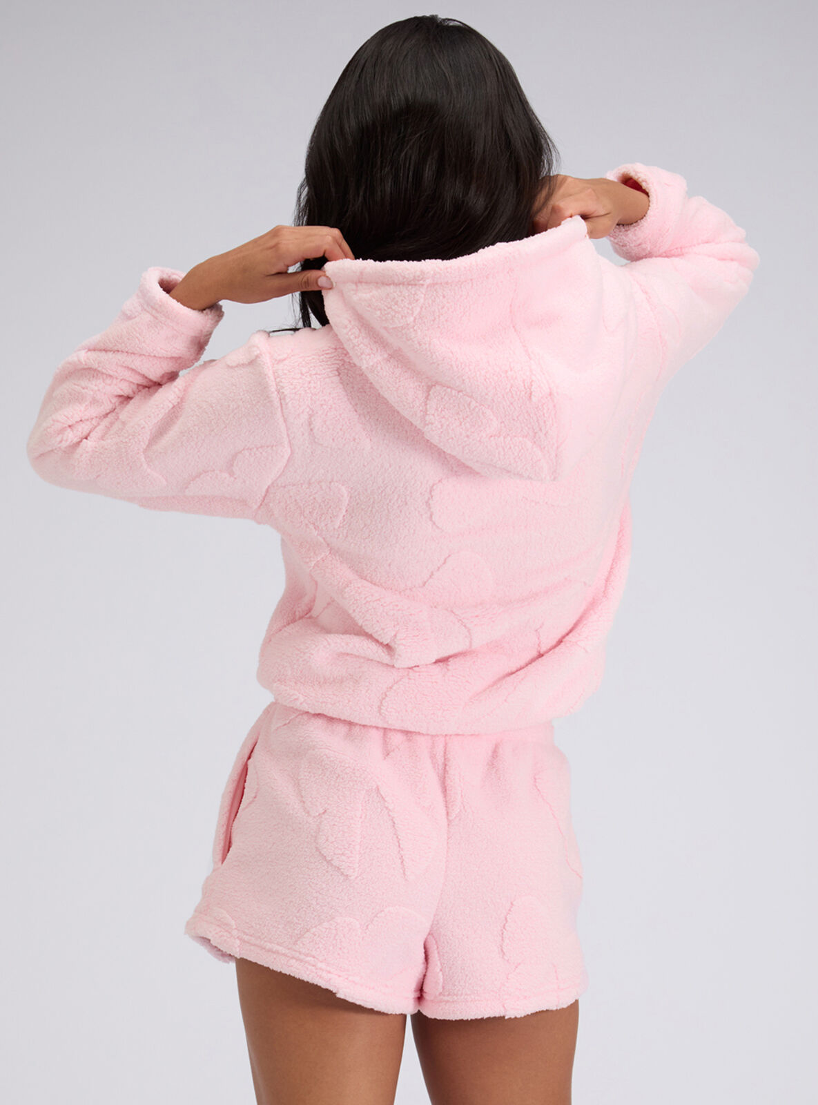 Fluffy bow short lounge set | Candy Pink | Boux Avenue UK