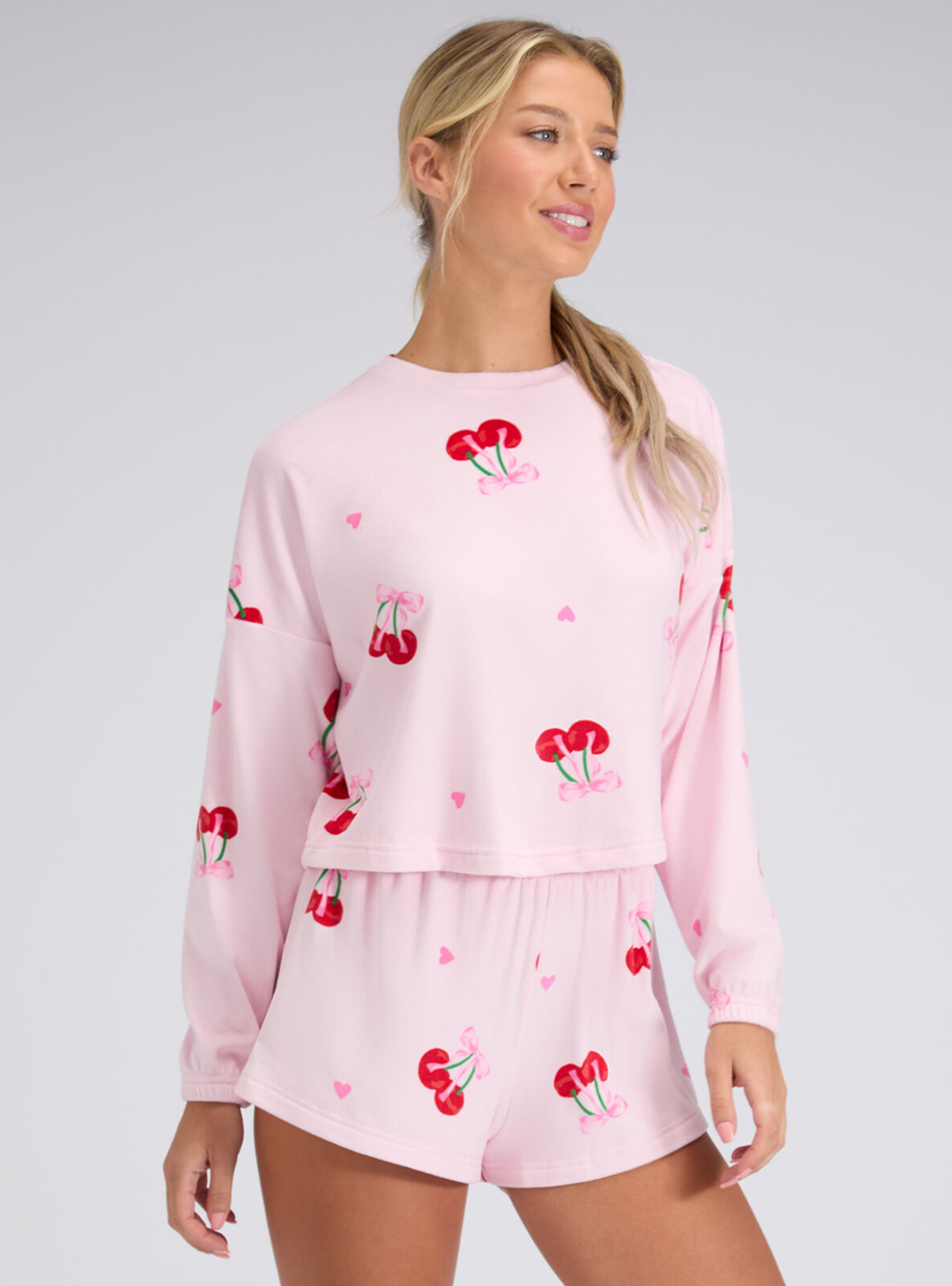 Cherry velour short pyjama set | Pink Mix | Boux Avenue UK