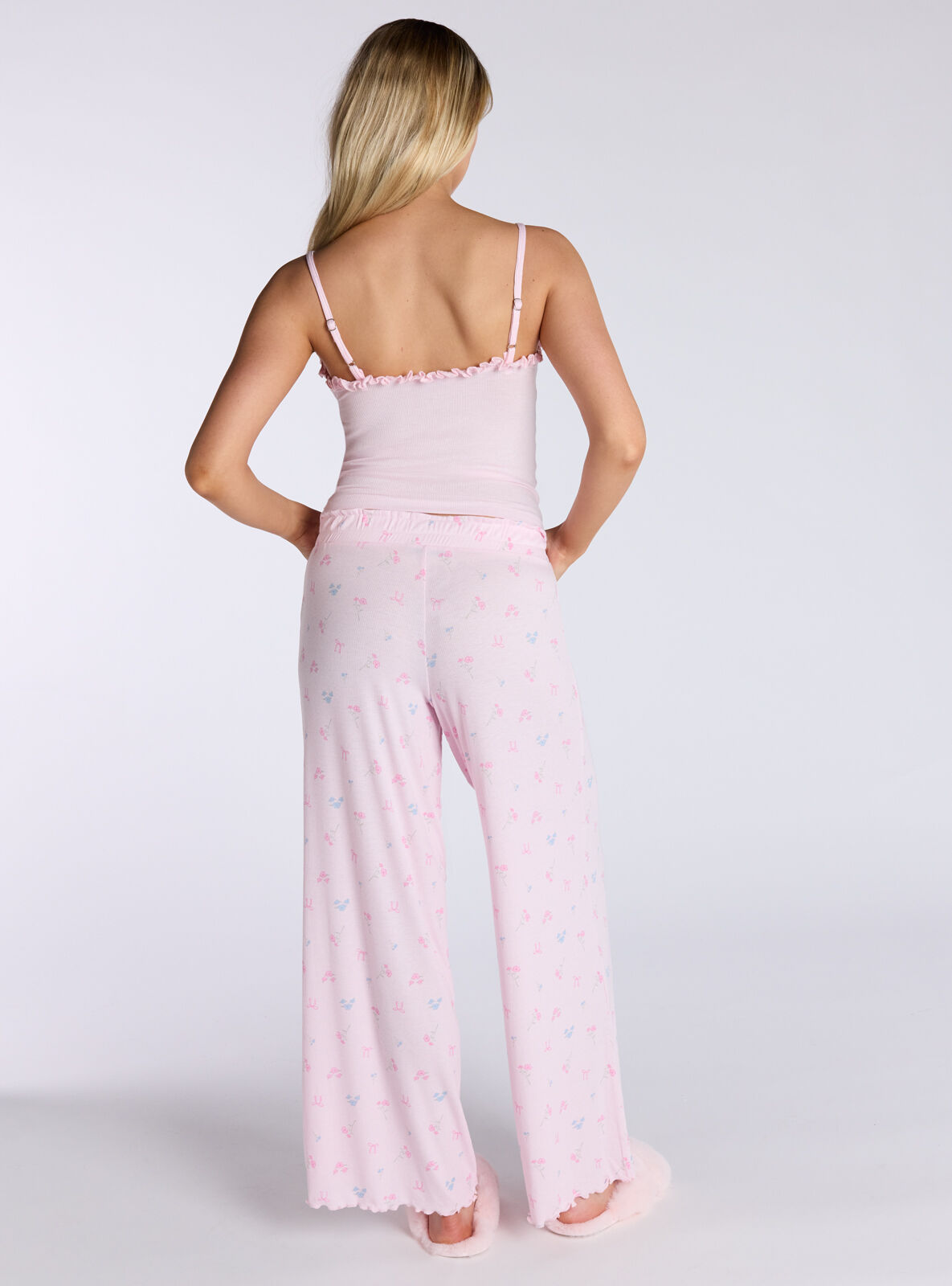 Frill ribbed cami floral pyjama set | Pink Mix | Boux Avenue UK