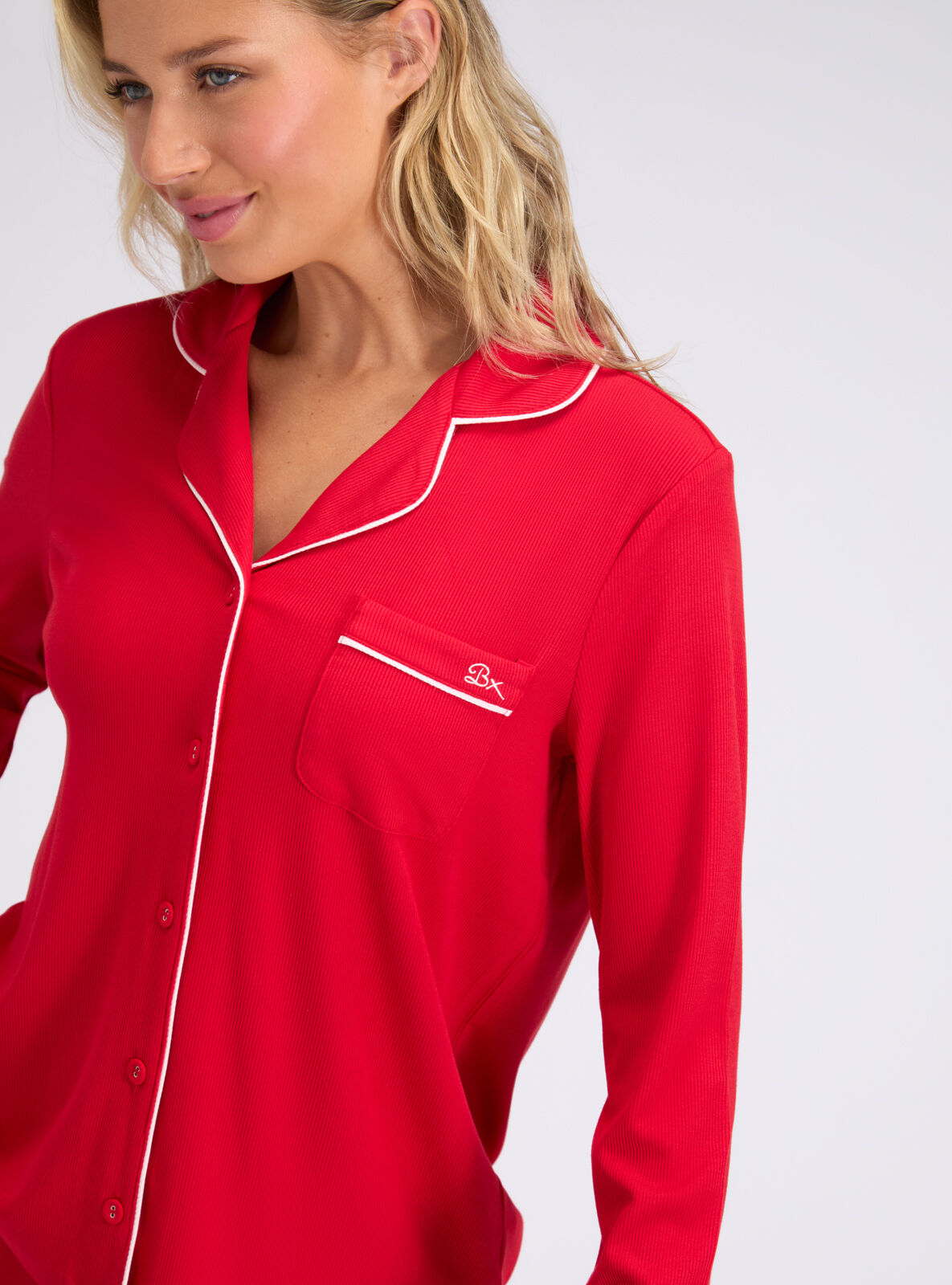 Ribbed modal pyjama top | Red Mix | Boux Avenue UK