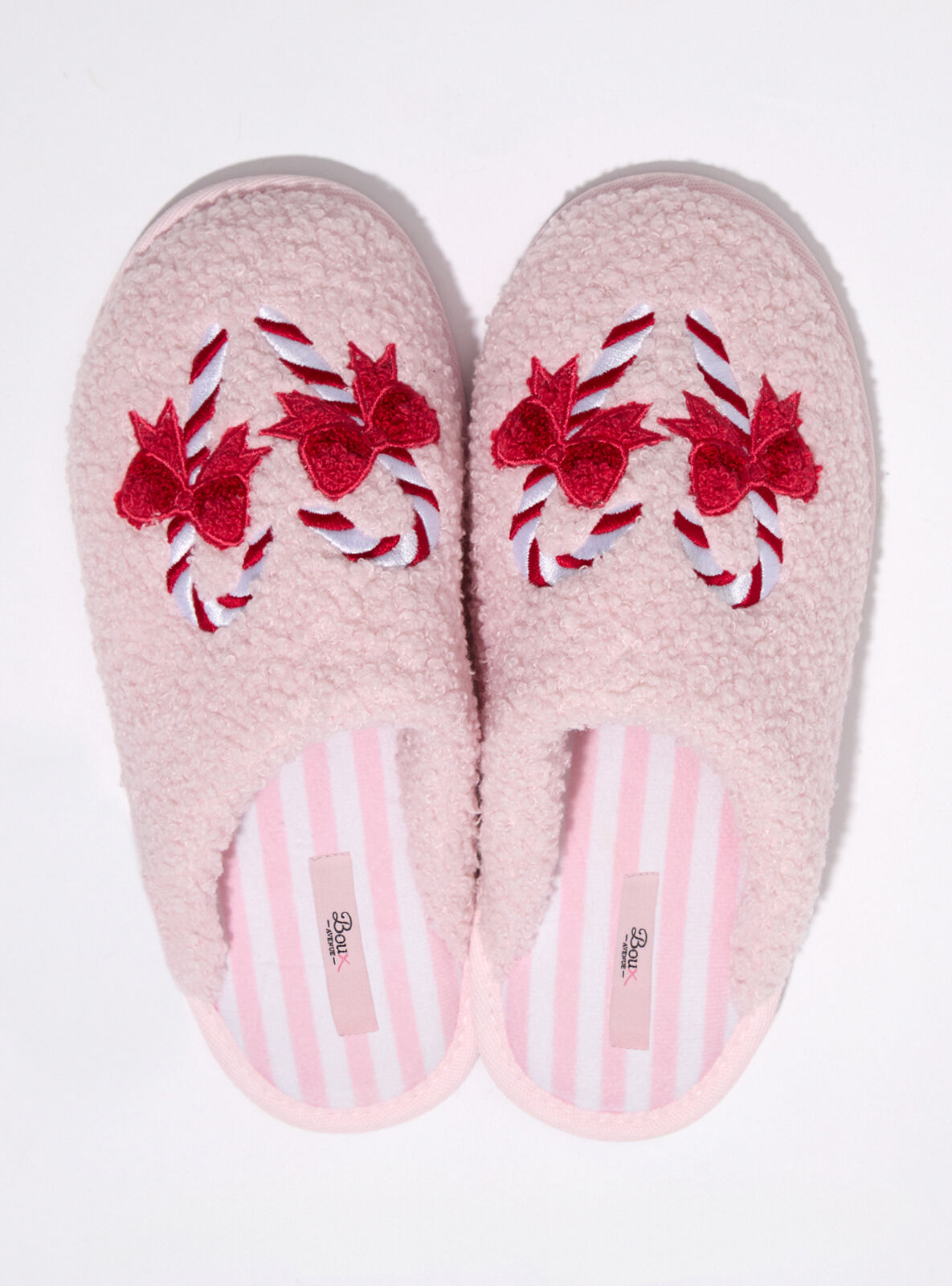 Candy cane embroidered mule slippers | Powder Pink | Boux Avenue UK