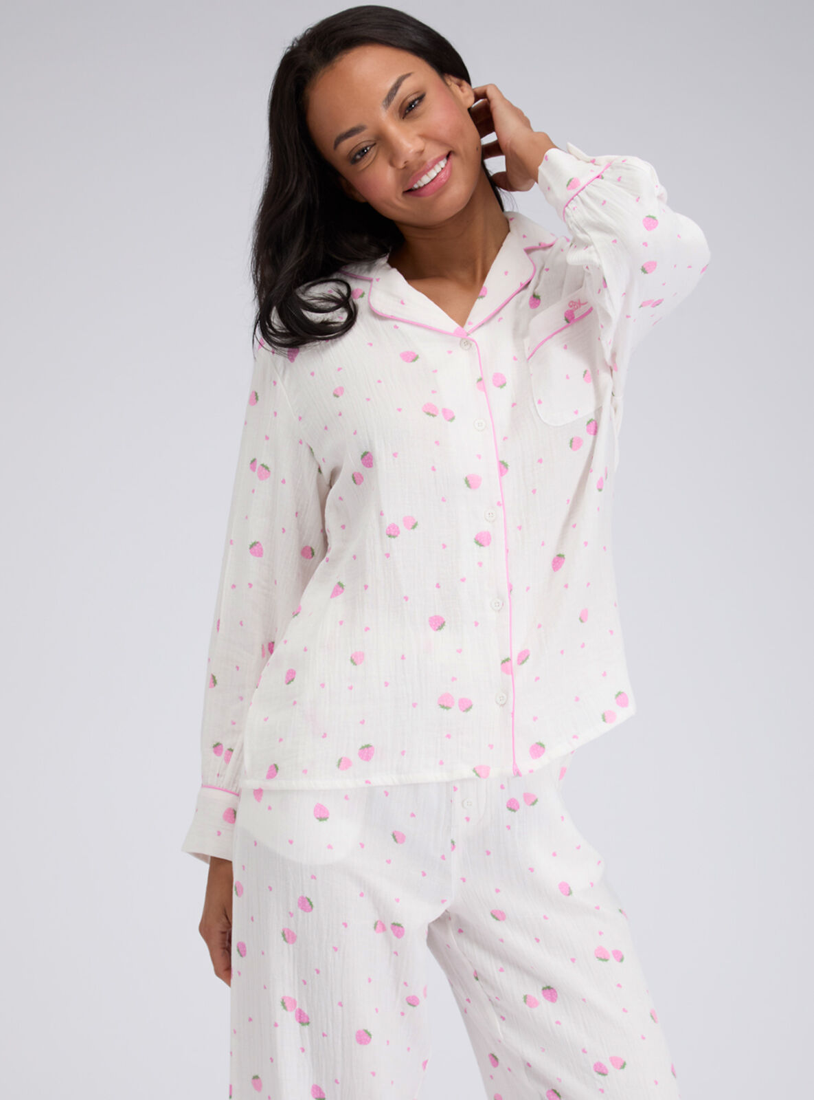 Strawberry cotton pyjama set | Ivory Mix | Boux Avenue UK