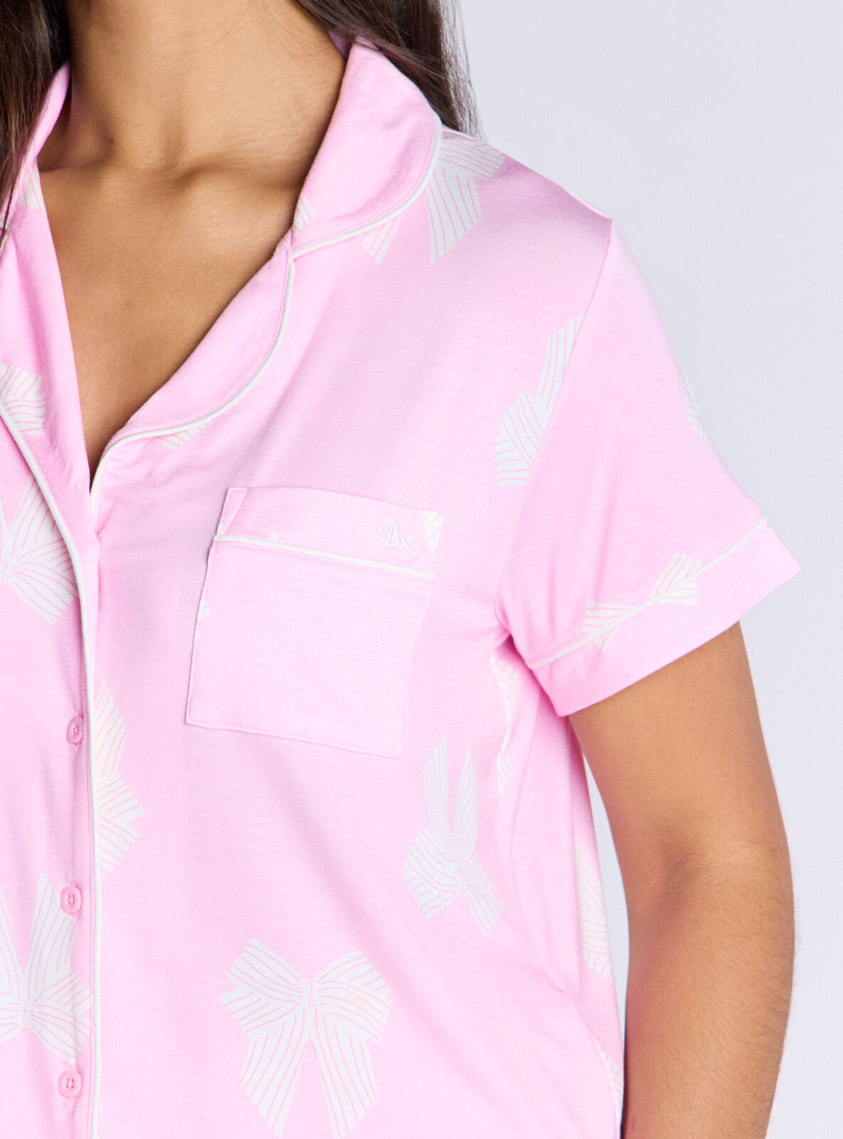 Bow modal short pyjama set | Pink Mix | Boux Avenue UK
