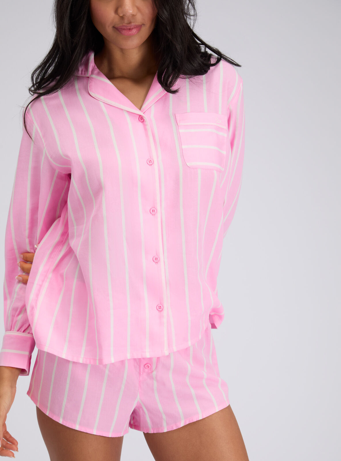 Striped cotton short pyjama set | Candy Pink | Boux Avenue UK