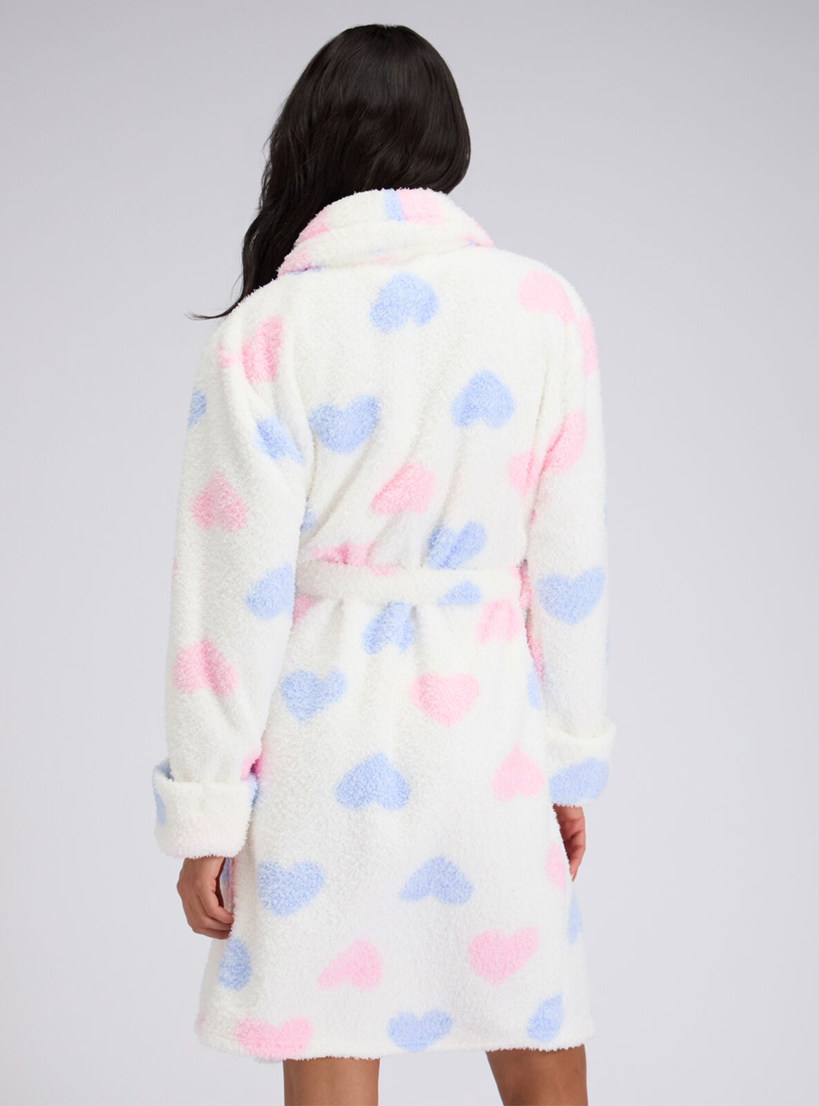 Fluffy boucle heart midi dressing gown | Ivory Mix | Boux Avenue UK