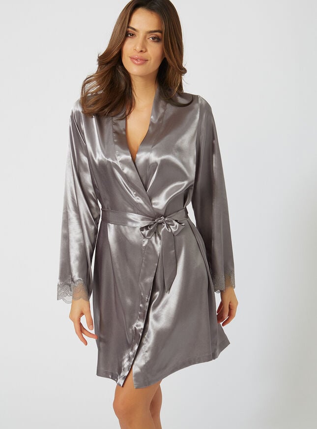Lace Trim Satin Robe Boux Avenue