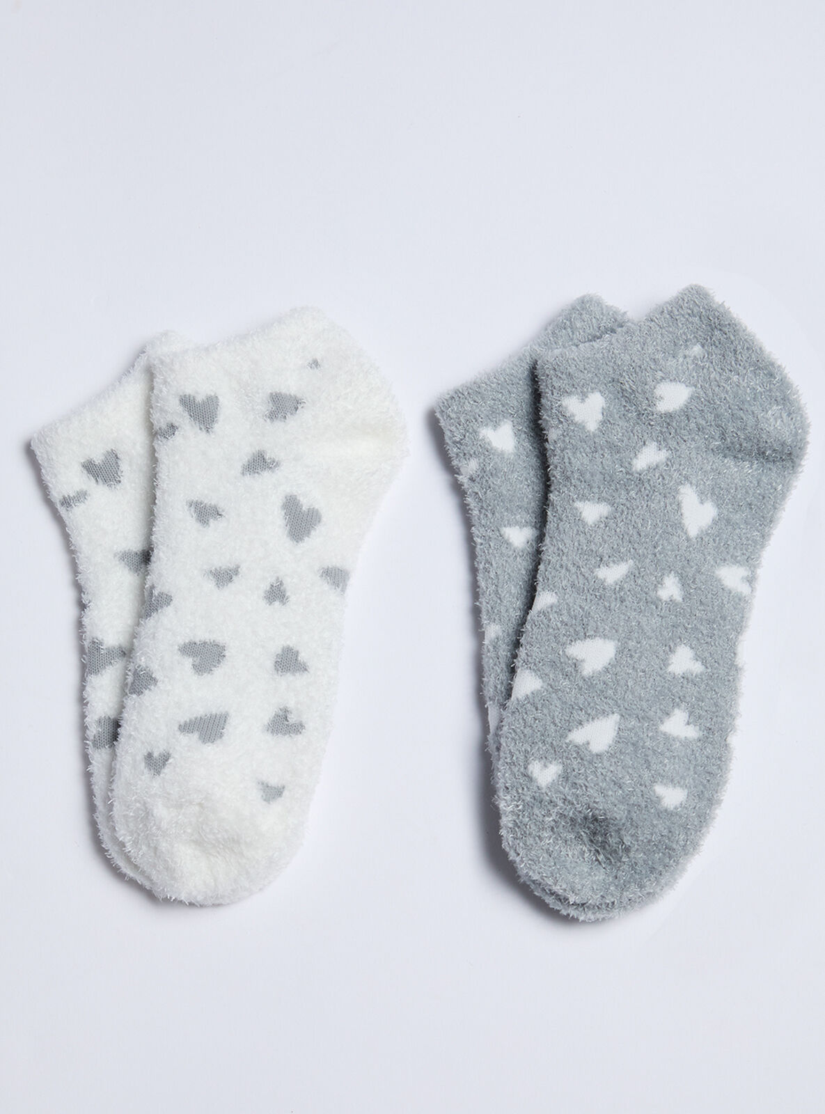 2 pack heart fluffy trainer socks | Grey Mix | Boux Avenue UK