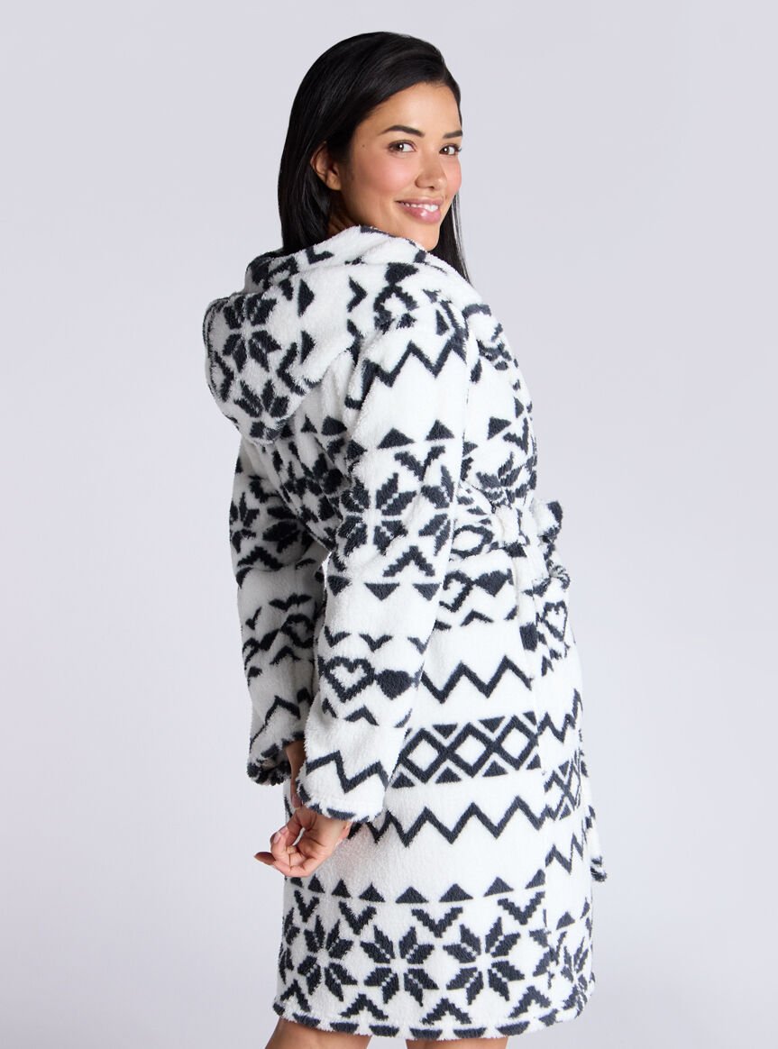 Boux Avenue Dressing Gown Women's Fluffy Borg Fairisle Midi Bath Robe ...